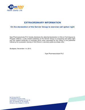 Fillable Online On the declaration of the Servier Group to exercise ...