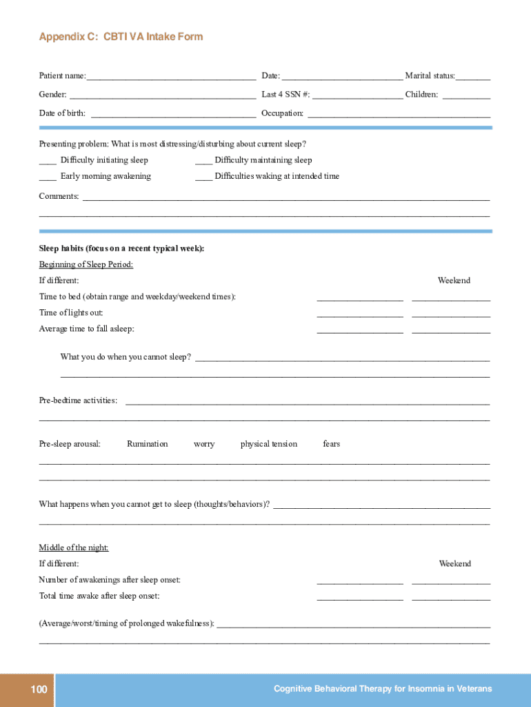 Fillable Online Appendix C: CBTI VA Intake Form Fax Email Print - pdfFiller