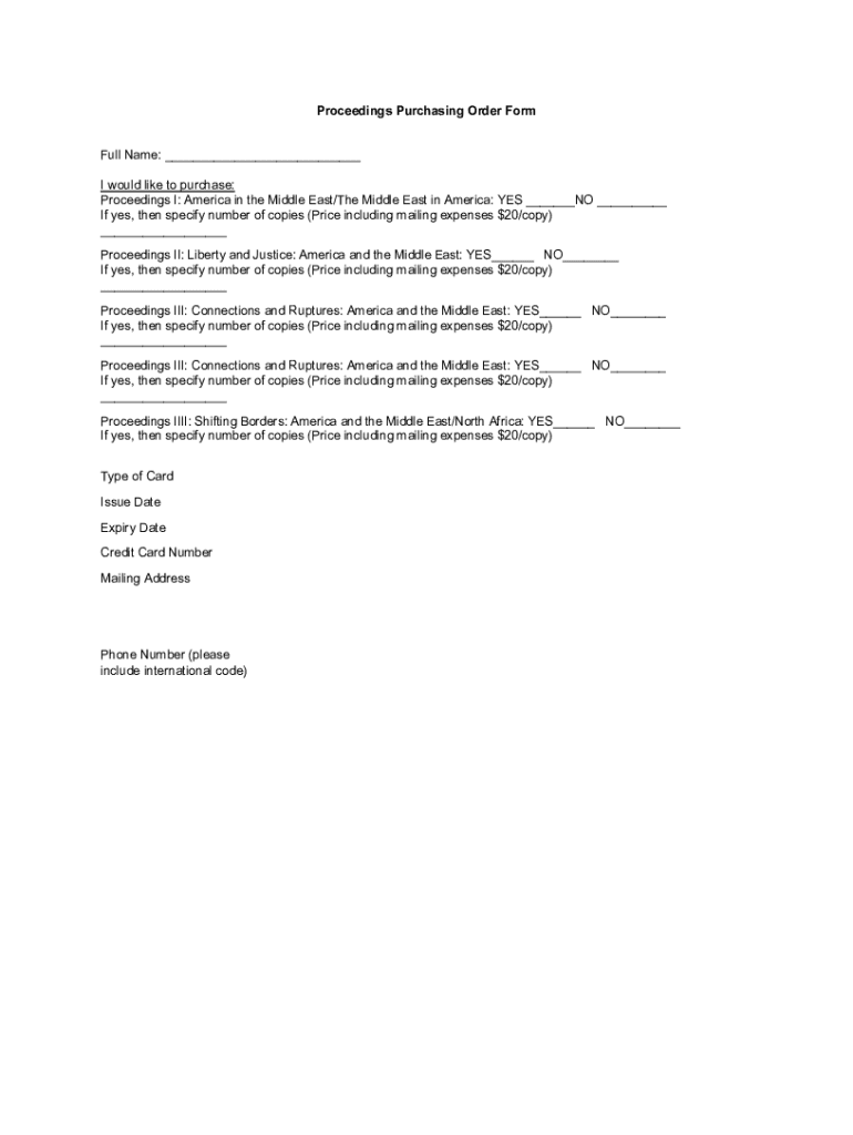 Fillable Online Proceedings purchasing order form Fax Email Print ...
