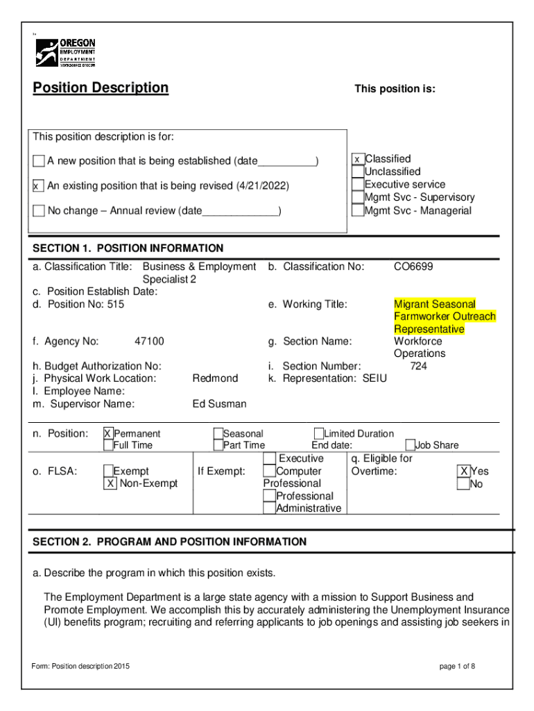 Fillable Online Position Classification Standard for Building ...
