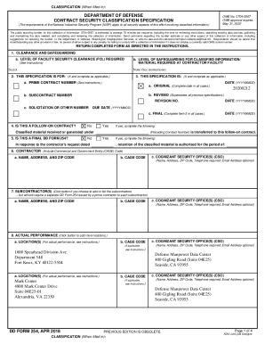 Fillable Online DCSA BI Fieldwork 08 DD Form 254 CLASSIFICATION ...