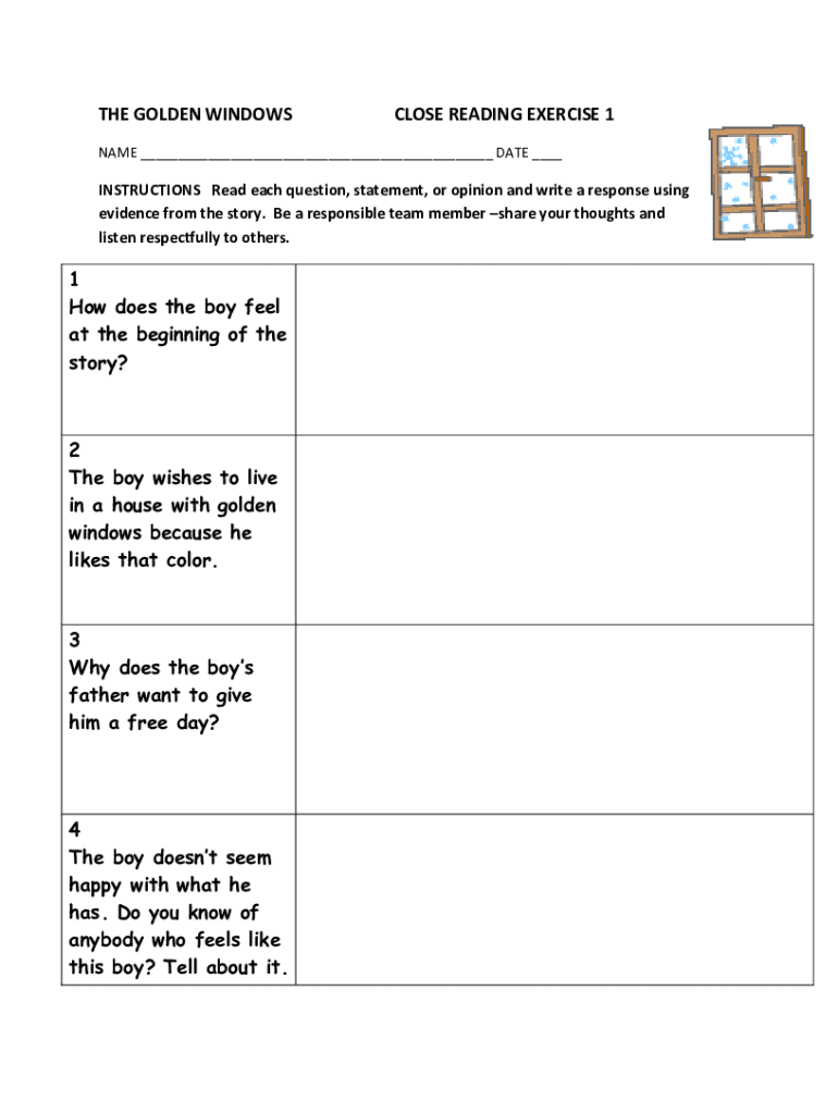 Fillable Online the golden windows close reading exercise 1 Fax Email ...