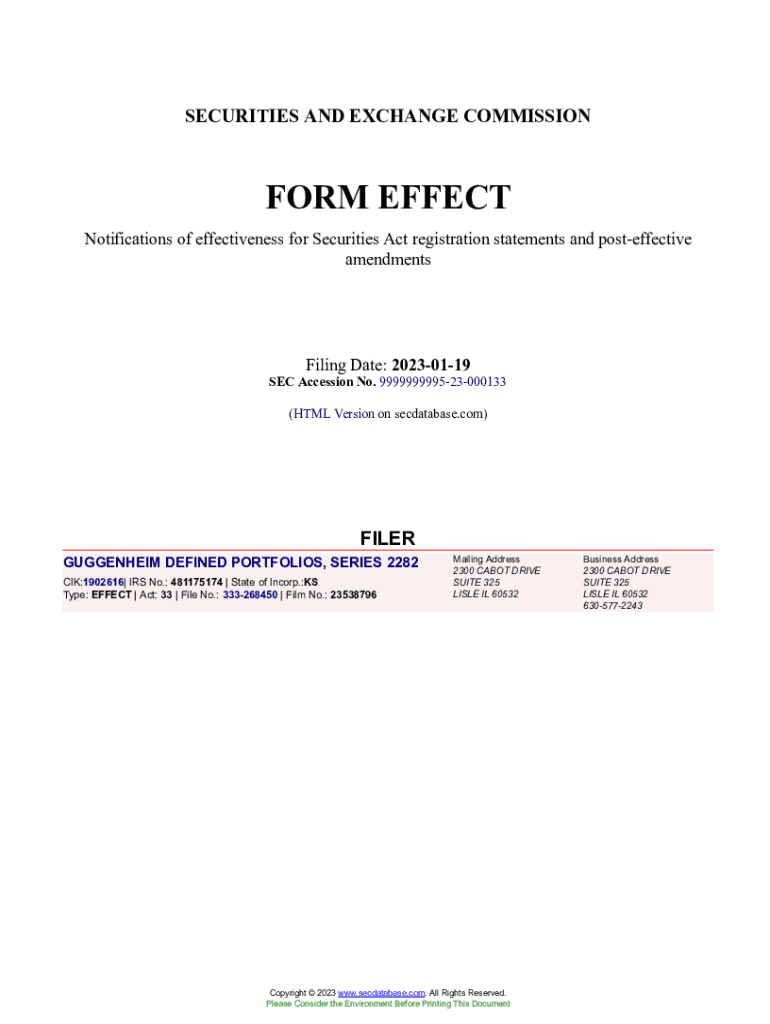 Fillable Online GUGGENHEIM DEFINED PORTFOLIOS, SERIES 2282 Form EFFECT ...