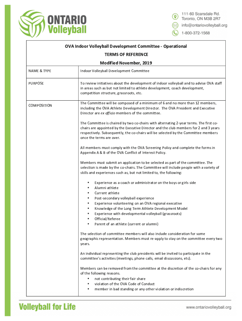 Fillable Online Indoor Volleyball Development Committee - Terms of ...