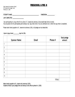 Fillable Online JOGGER - pledge sheet Preschool & PreK Fax Email Print ...