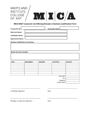 Fillable Online Missing Receipt or Business Justification Form Fax ...
