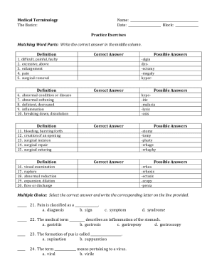 Fillable Online MEDICAL TERMINOLOGY QUIZ ANSWERS Fax Email Print ...