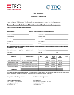 Fillable Online insider energytrust TRC Solutions Discount Order Form ...