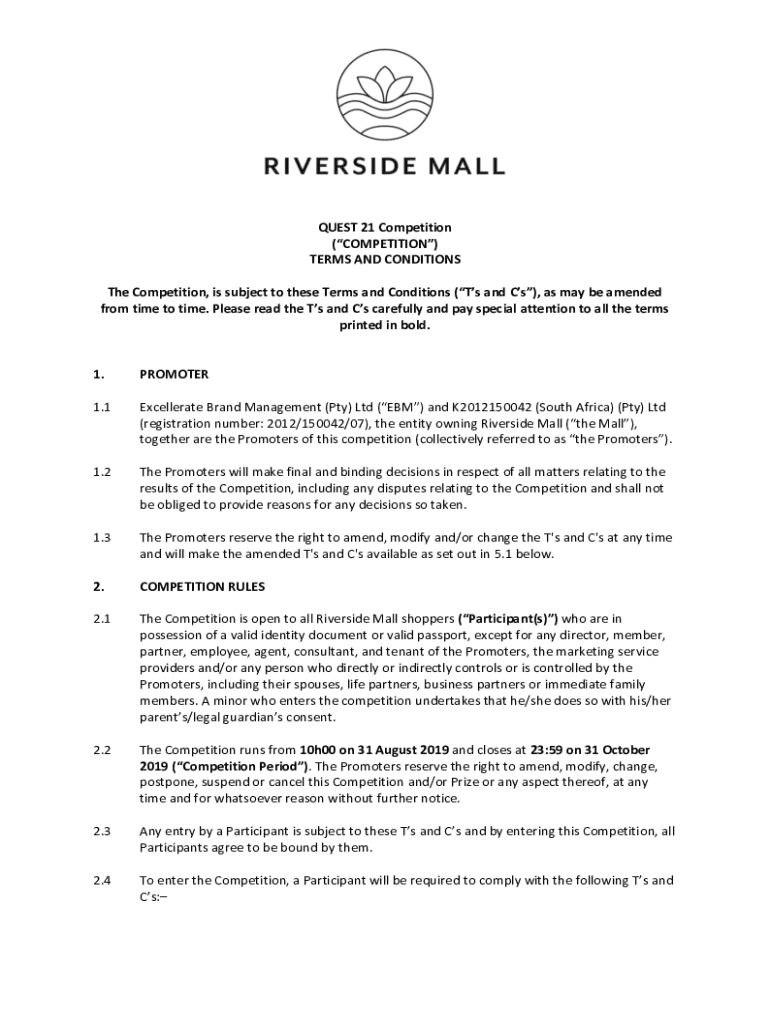 Fillable Online Terms and conditions for a prize draw or competition ...