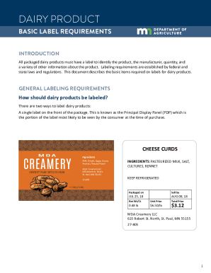 Fillable Online Dairy Product Basic Label Requirements. All packaged ...