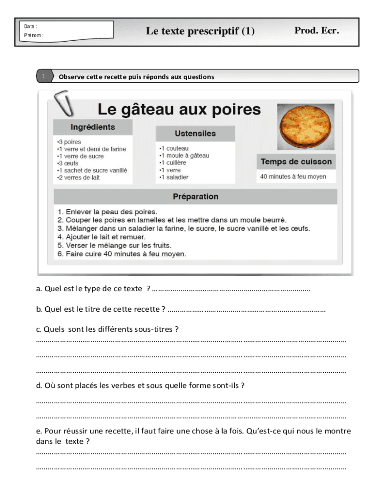 Remplissable En Ligne Vers l'crit: Rdiger un texte prescriptif:une ...