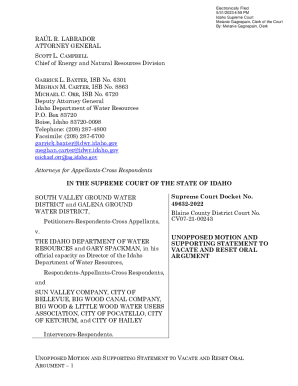 Fillable Online idwr idaho Unopposed Motion and Supporting Statement to ...