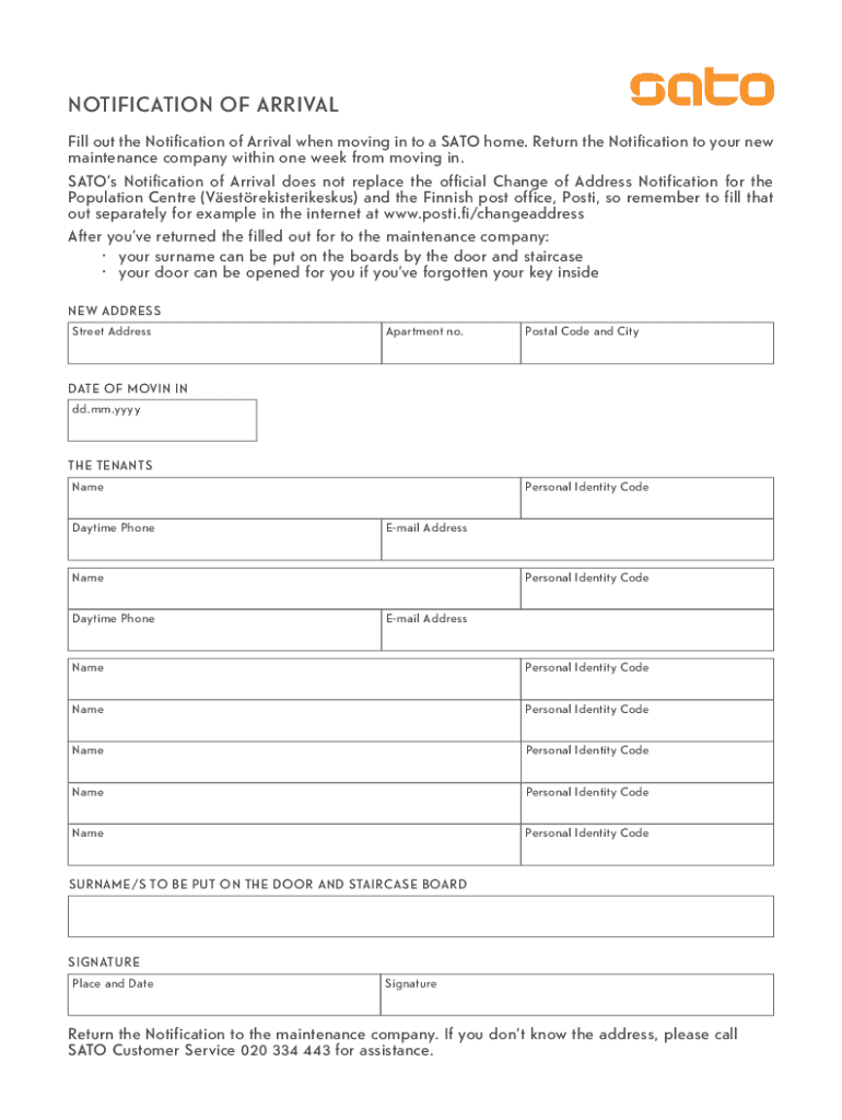 Fillable Online Fillable Online sato NOTIFICATION OF ARRIVAL - satofi Fax ... Fax Email Print ...