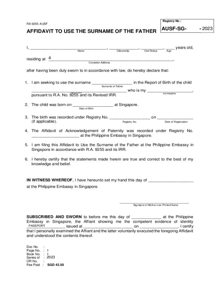 Fillable Online RA 9225 Use of Surname of FatherPDFBirth Certificate ...