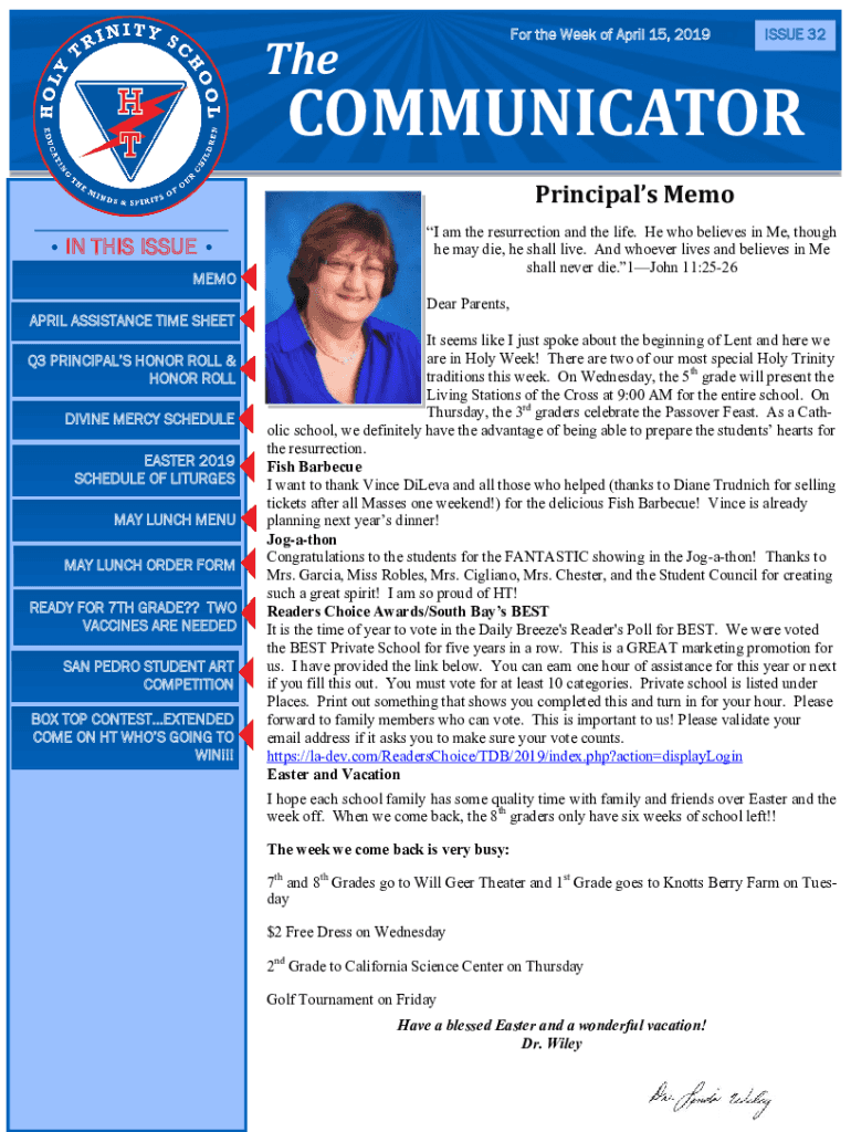 Fillable Online school holytrinitysp 7160 Principals Honor Roll (1)By ...