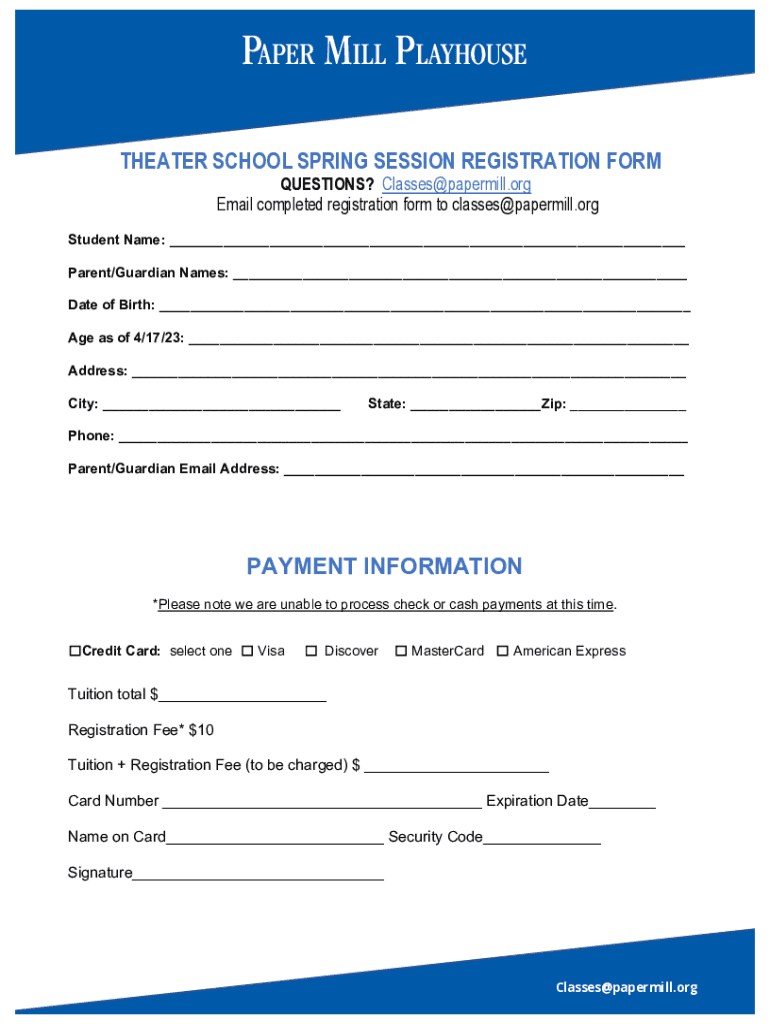 Fillable Online theater school spring session registration form Fax Email Print - pdfFiller