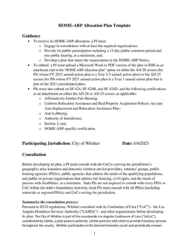 Fillable Online HOME-ARP Allocation Plan Template with Guidance Fax ...