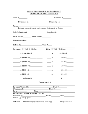 Fillable Online Currency Envelope Form - Boardman Police Fax Email ...