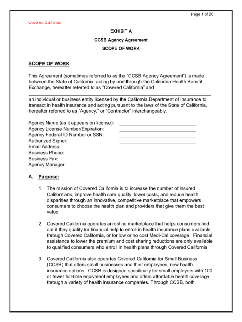 Fillable Online EXHIBIT A CCSB Agency Agreement SCOPE OF WORK Fax Email ...