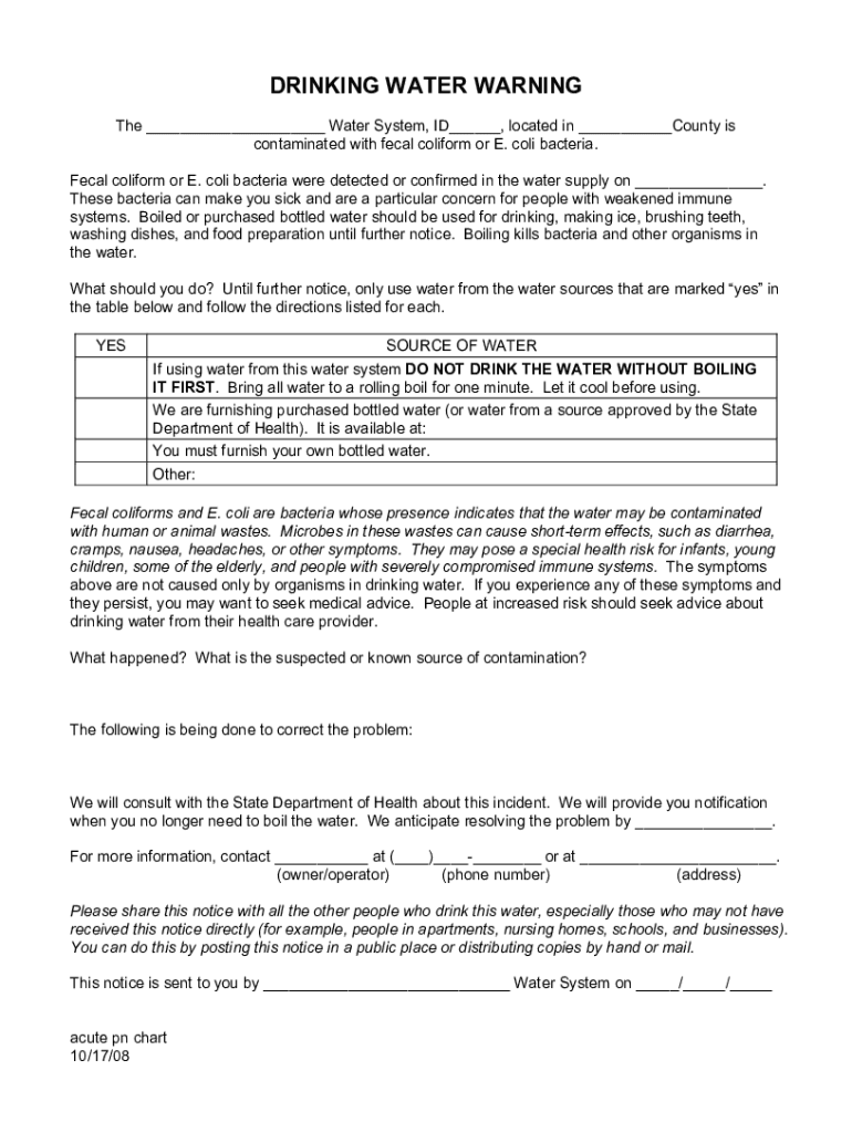 Fillable Online doh wa Coliform Bacteria in Drinking Water for Well ...