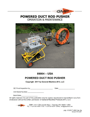Fillable Online powered duct rod pusher - operation & maintenance Fax ...