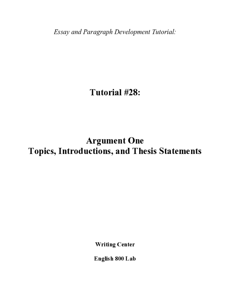 Fillable Online Argument One Topics, Introductions, and Thesis Statements Fax Email Print ...