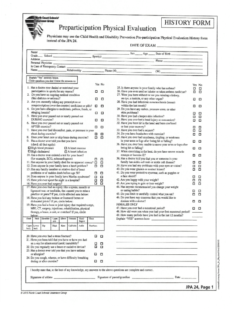 Fillable Online C H D P Pre - Participation History Form Fax Email ...