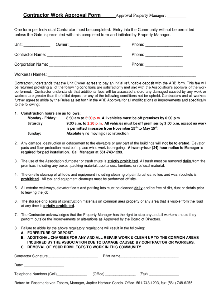 Fillable Online Contractor Work Approval Form Fax Email Print - pdfFiller