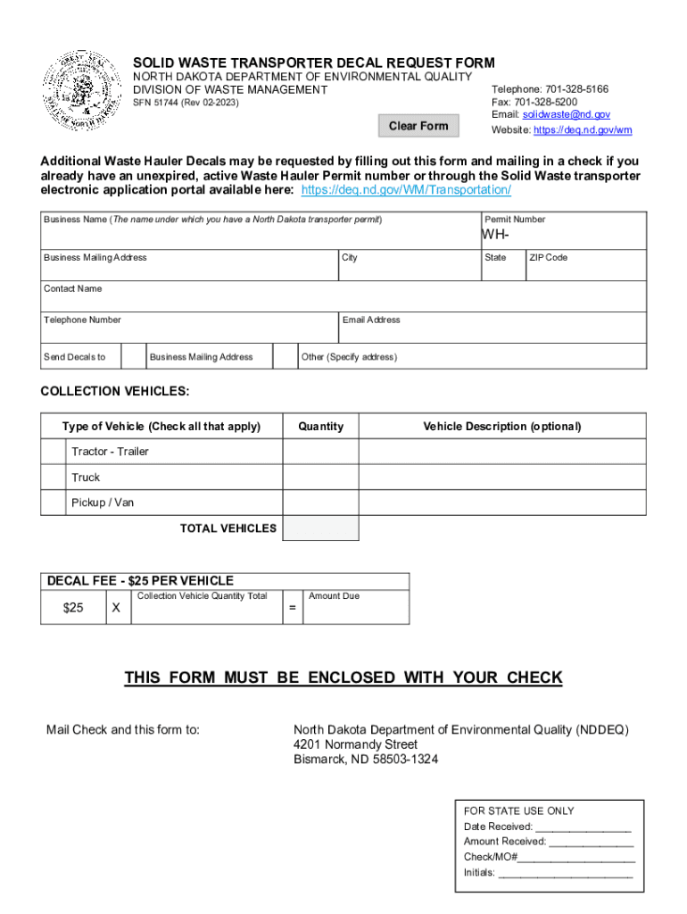 Fillable Online Solid Waste Transporter Decal Request Form Fax Email ...
