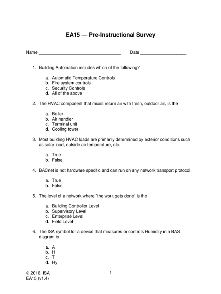 Fillable Online EA15Pre-Instructional Survey Fax Email Print - pdfFiller