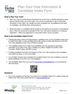 Fillable Online Plan Your Vote Information & Candidate Intake Form Fax ...
