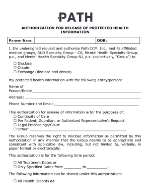 Fillable Online Path CCM - Authorization for Release of Protected Health Information (2.24.22 ...