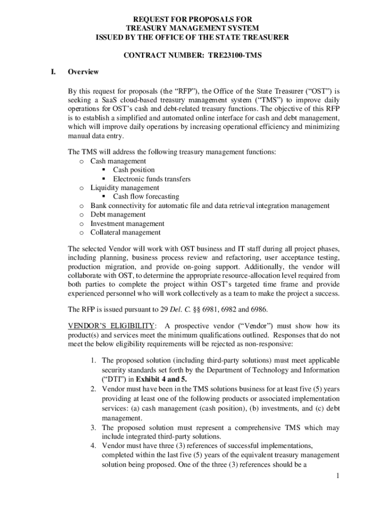 Fillable Online bidcondocs delaware Request for Proposals Treasury ...