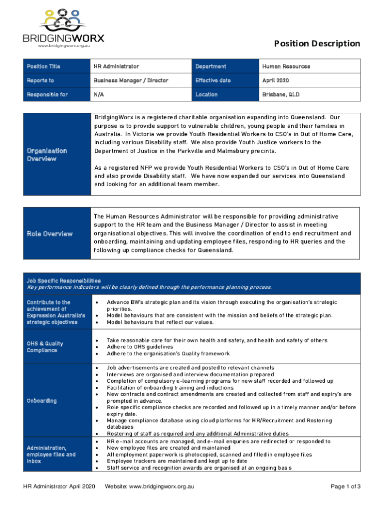 Fillable Online Business Manager job description templateWorkable Fax ...