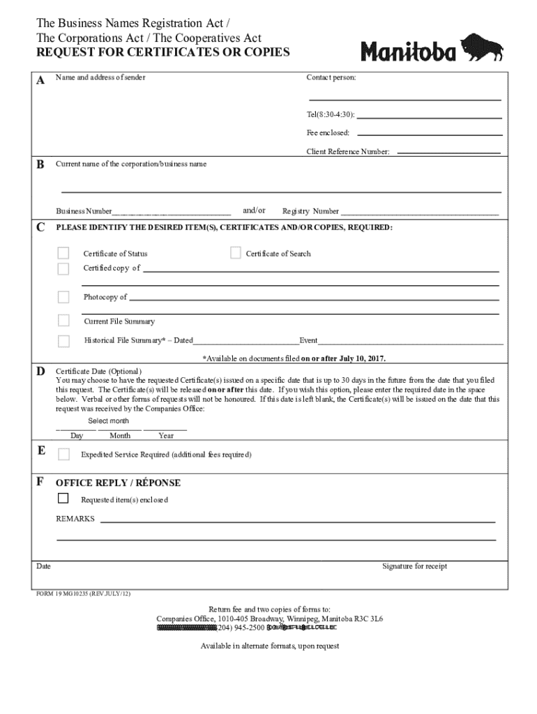 Fillable Online companiesoffice gov mb The Business Names Registration ...