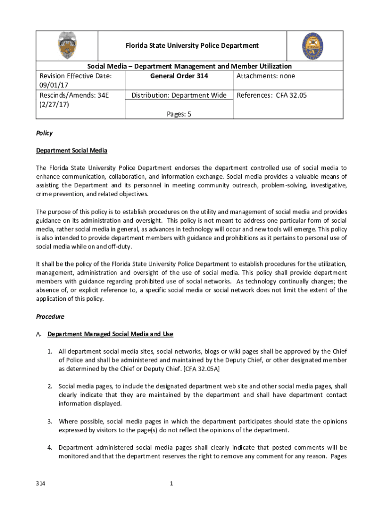 Fillable Online police fsu 314 - Social Media - Department Management ... Fillable Online police fsu 314 - Social Media - Department Management ...