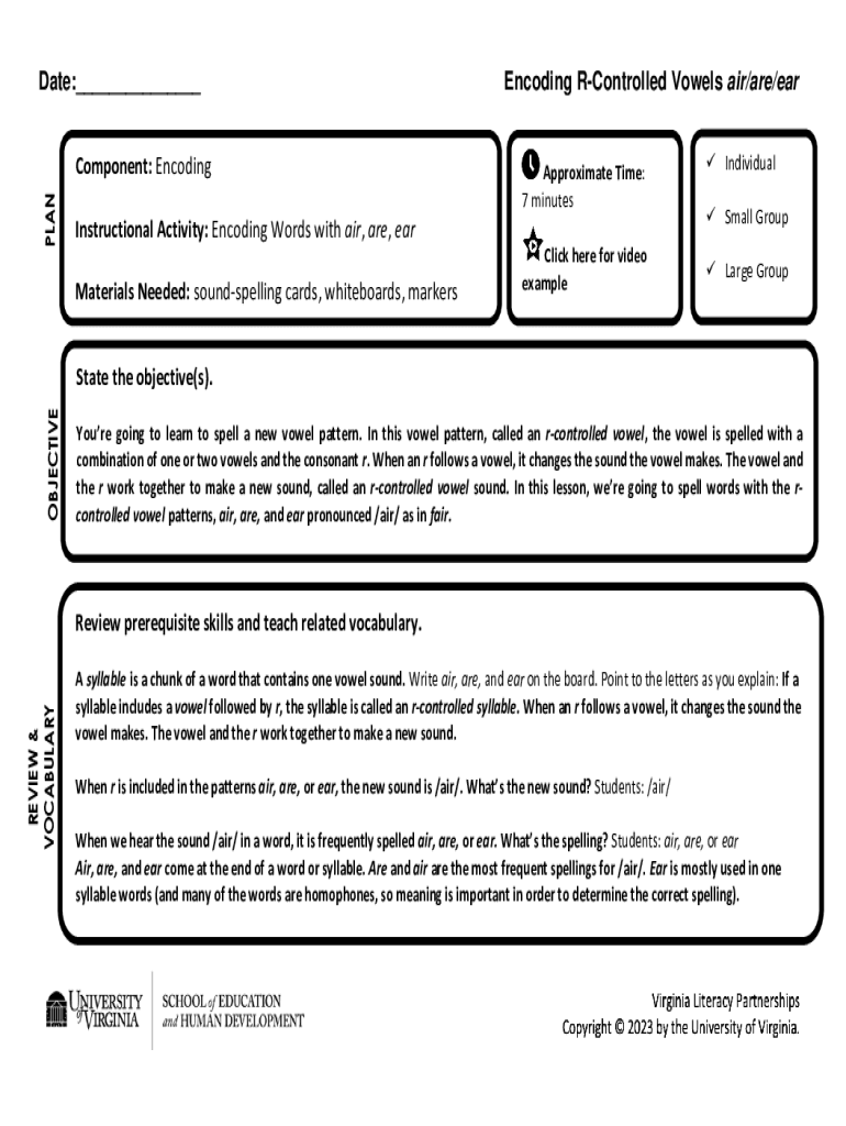 Fillable Online R controlled air, are, ear, ere Spelling Pattern ...