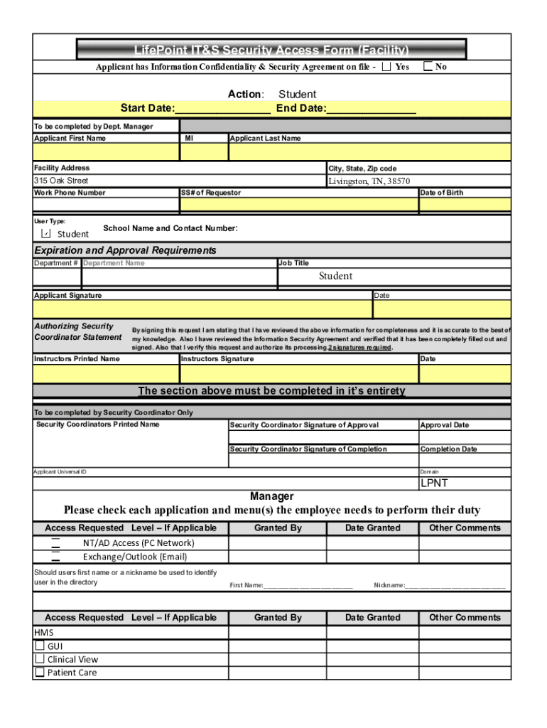 Fillable Online LRH Security Form TTU Students.xlsx Fax Email Print ...