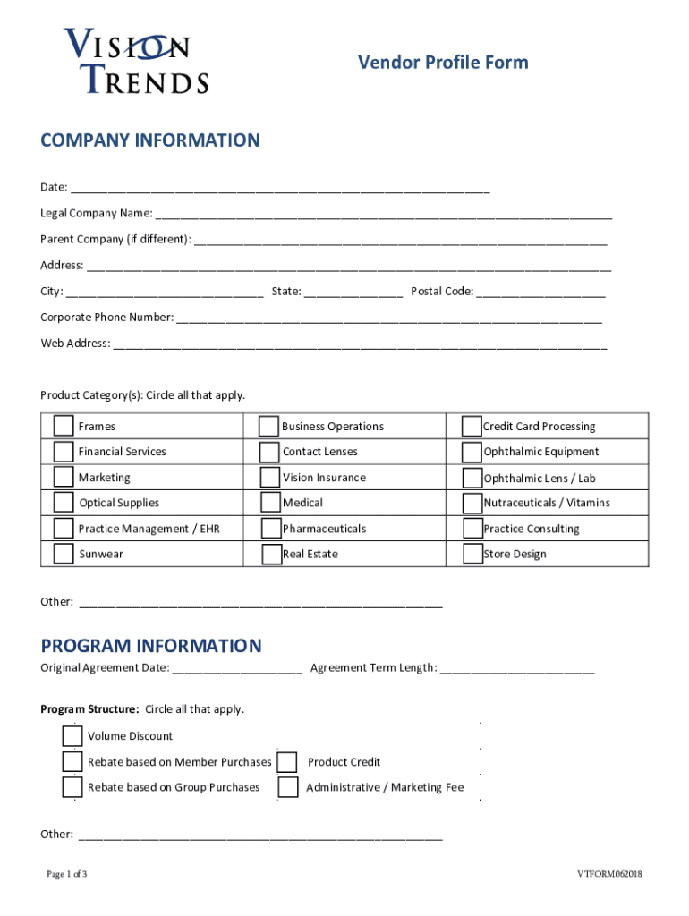 Fillable Online Vendor Profile Form COMPANY INFORMATION PROGRAM ... Fax ...