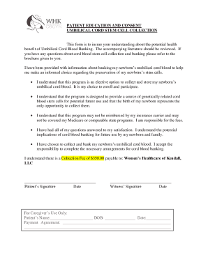 Fillable Online PATIENT EDUCATION AND CONSENTUMBILICAL CORD STEM CELL ...