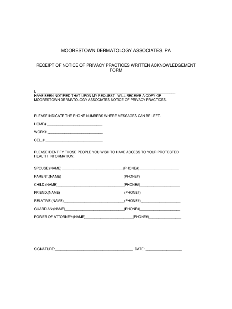 Fillable Online RECEIPT OF NOTICE OF PRIVACY PRACTIES WRITTEN ...