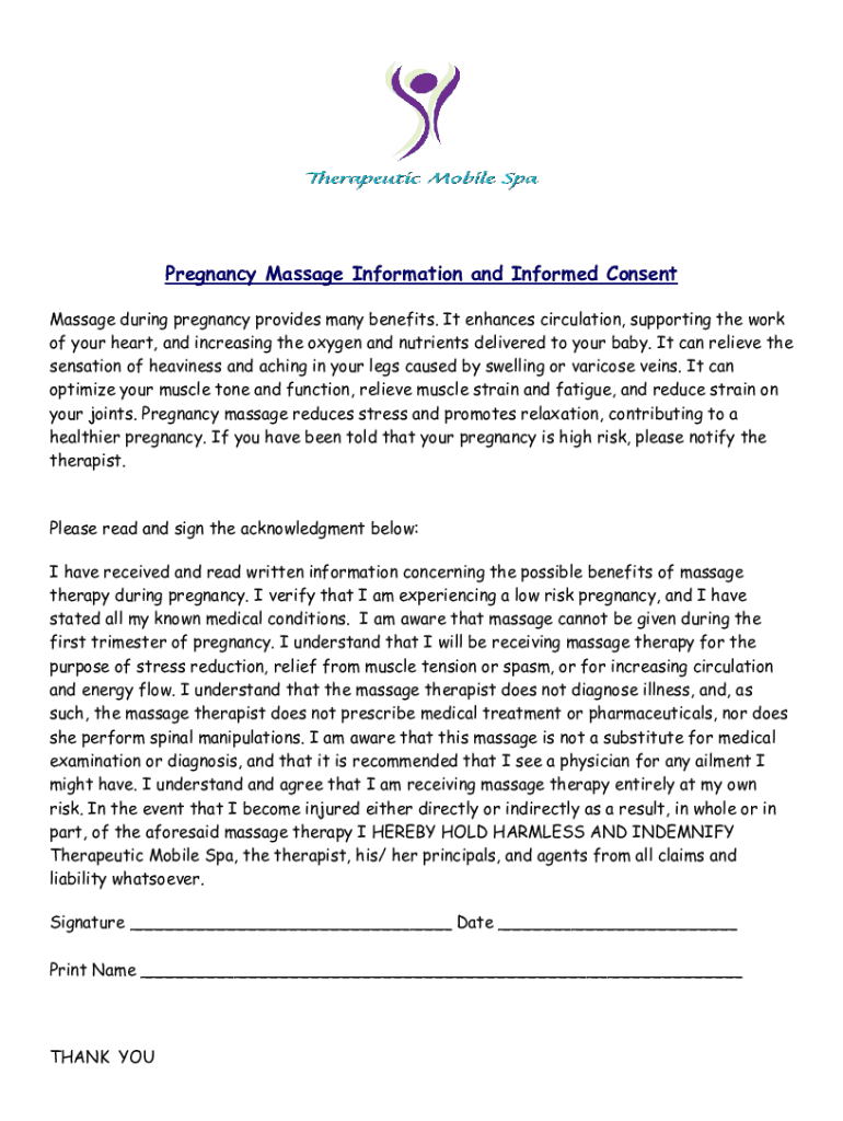 Fillable Online Pregnancy Massage Therapy Intake Form Fax Email Print ...