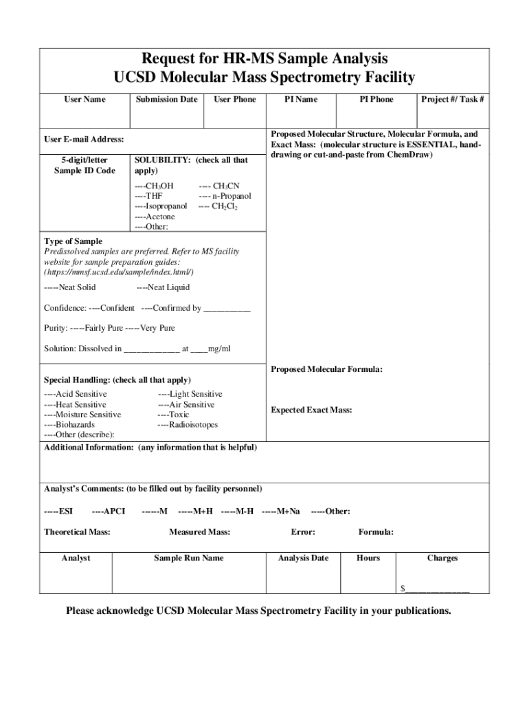 Fillable Online Request for High Resolution Mass Spectrometry (HR-MS ...