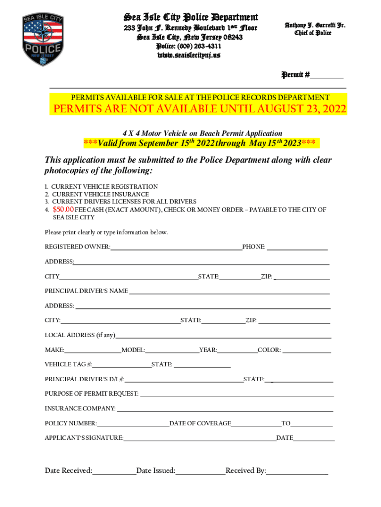 Fillable Online 4X4 Beach Vehicle Permit Application. ... Fax Email Print - pdfFiller