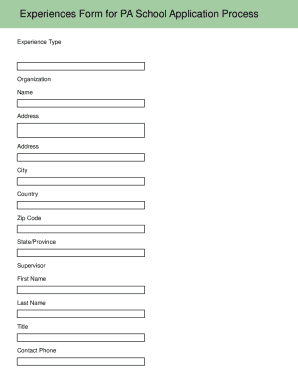 Fillable Online Experiences Form for PA School Application Process Fax ...