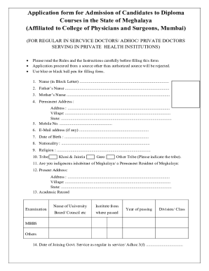 Fillable Online meghealth gov Application form for Admission of ...