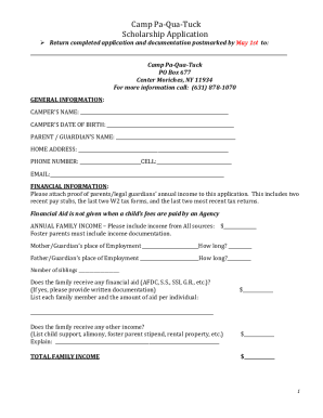 Fillable Online Camp Pa-Qua-Tuck Scholarship Application Fax Email ...
