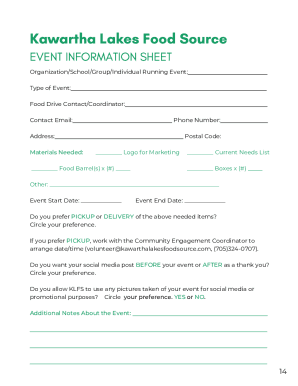 Fillable Online Event Information Sheet - Kawartha Lakes Food Source ...
