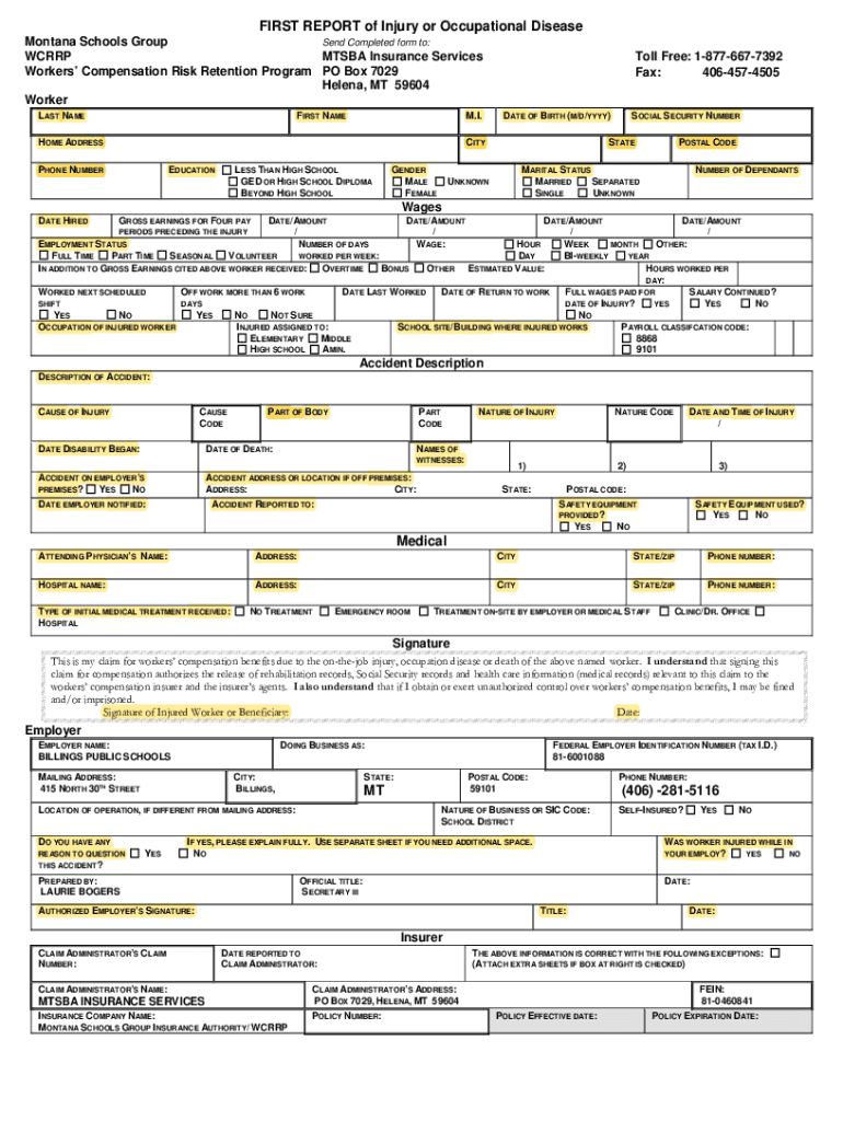 Fillable Online FIRST REPORT of Injury or Occupational Disease Fax ...
