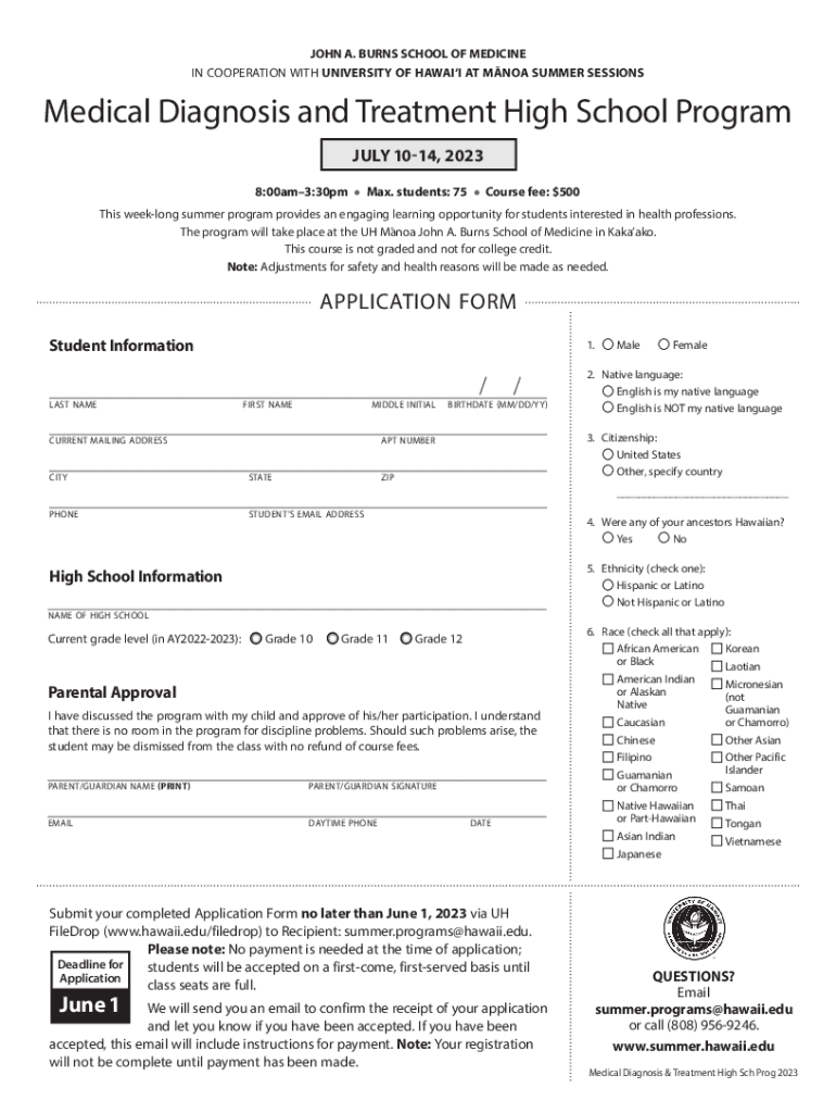 Fillable Online High schoolers dip their toes in JABSOM's summer ...